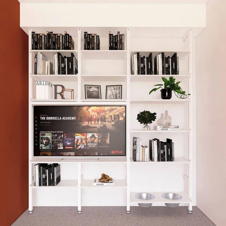 19 Bookshelves Mounted Under TVs That Look Amazing | GoDownsize